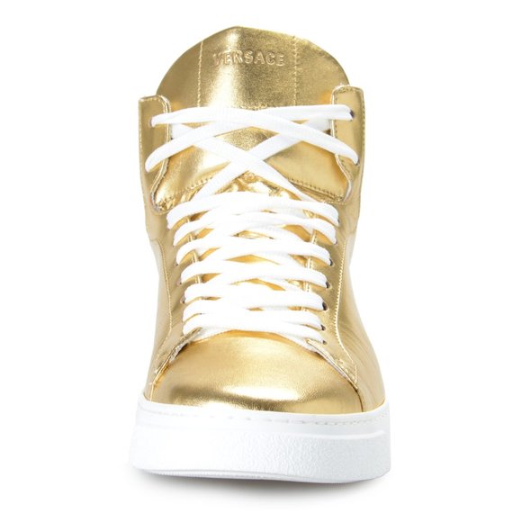 Versace | Shoes | Versace Mens Gold Leather Medusa Fashion Sneakers ...